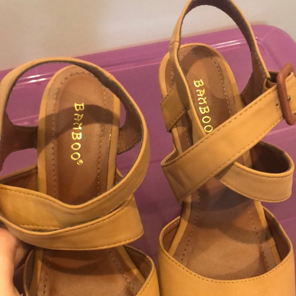 BAMBOO | Shoes | Tan Wedge Heel Sandals | Poshmark